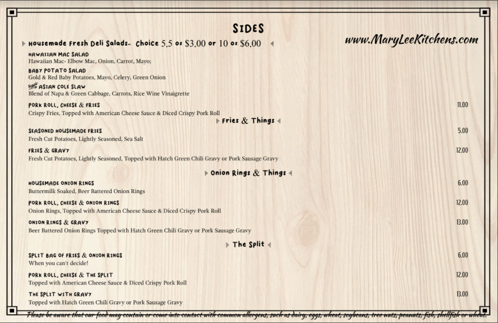 Our Menu - MaryLee Kitchens
